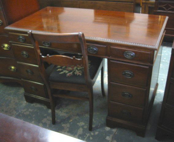Charles R. Sligh Mahogany Kneehole Desk W/chair; 4