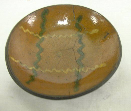 Small Decorated Redware Pie Plate Signed W/smith,