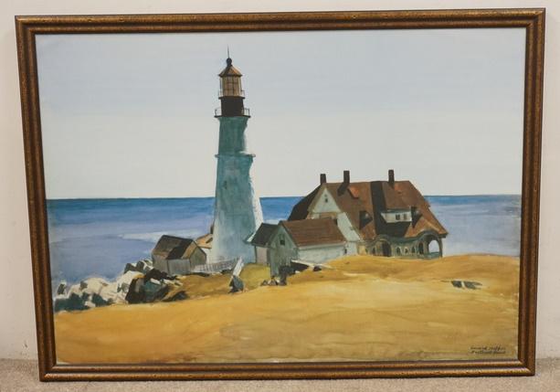 Edward Hoffer Large Framed Artwork Of A Lighthouse