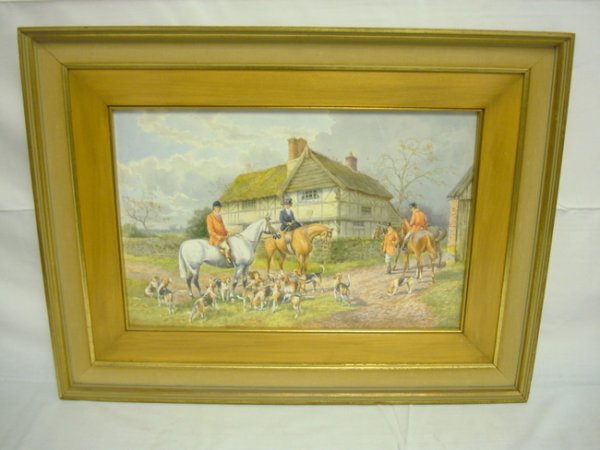 1418: HUNT SCENE WATERCOLOR BY H. MURRAY; IMAGE IS 17 1