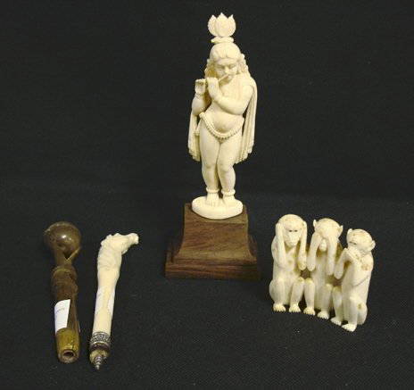 Group Of Ivory Carvings, Etc; Ivory Of A Lady Mou