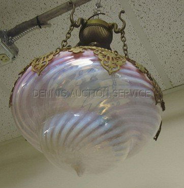 1442: RUBINA OPALESCENT SWIRL HANGING HALL LIGHT W/BRAS