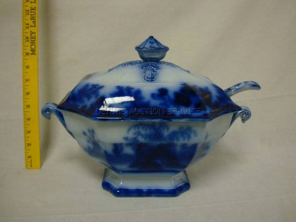 Scinde Flow Blue Tureen W/original Ladle; Impress
