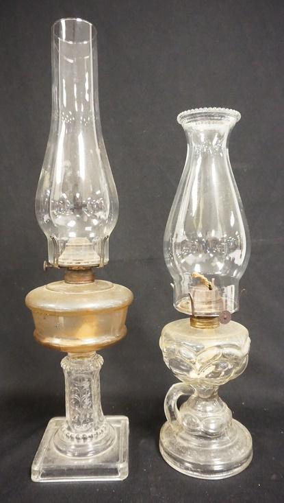 2 Antique Pattern Glass Kerosene Lamps