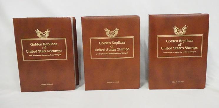 Lot Of 3 Golden Replicas Of The Us Stamp Albums