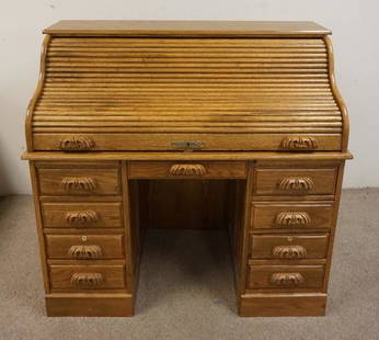 Eagle Craft "s" Scroll Oak Rolltop Desk