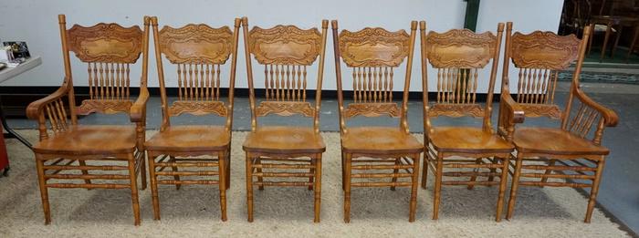 6 Contemporary Solid Oak Pressed Back Chairs
