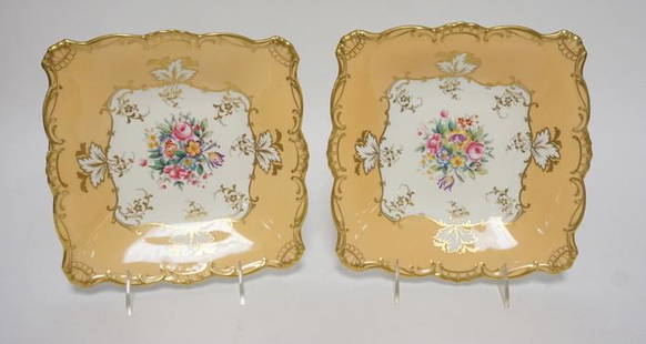 Pair Of Minton Hand Painted Square Plates