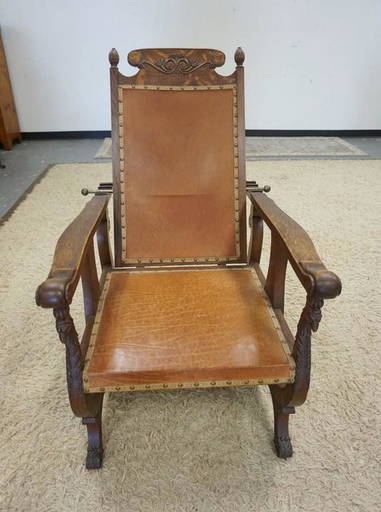 Carved Oak Morris Chair