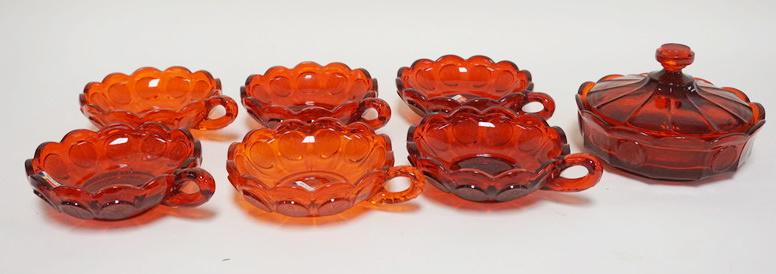 7 Ruby Red Fostoria Coin Glass Candy Dishes