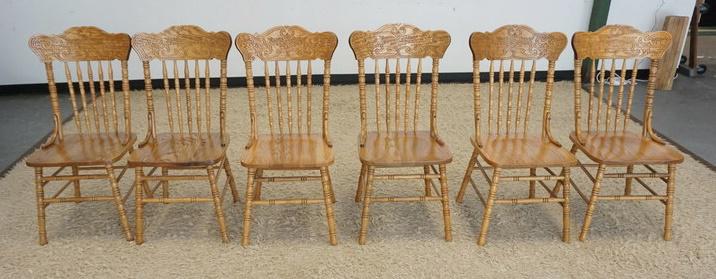 6 Contemporary Solid Oak Pressed Back Chairs