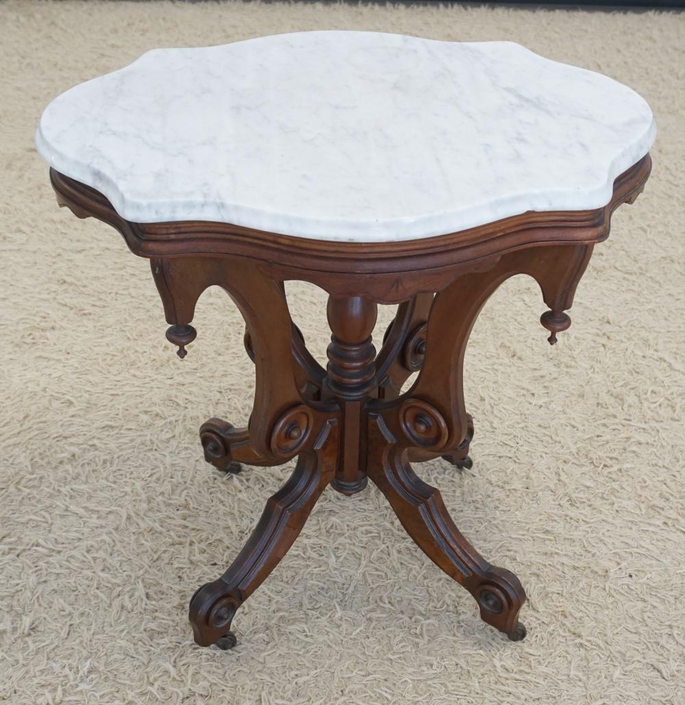 Walnut Victorian Marble Turtle Top Parlor Table Auction