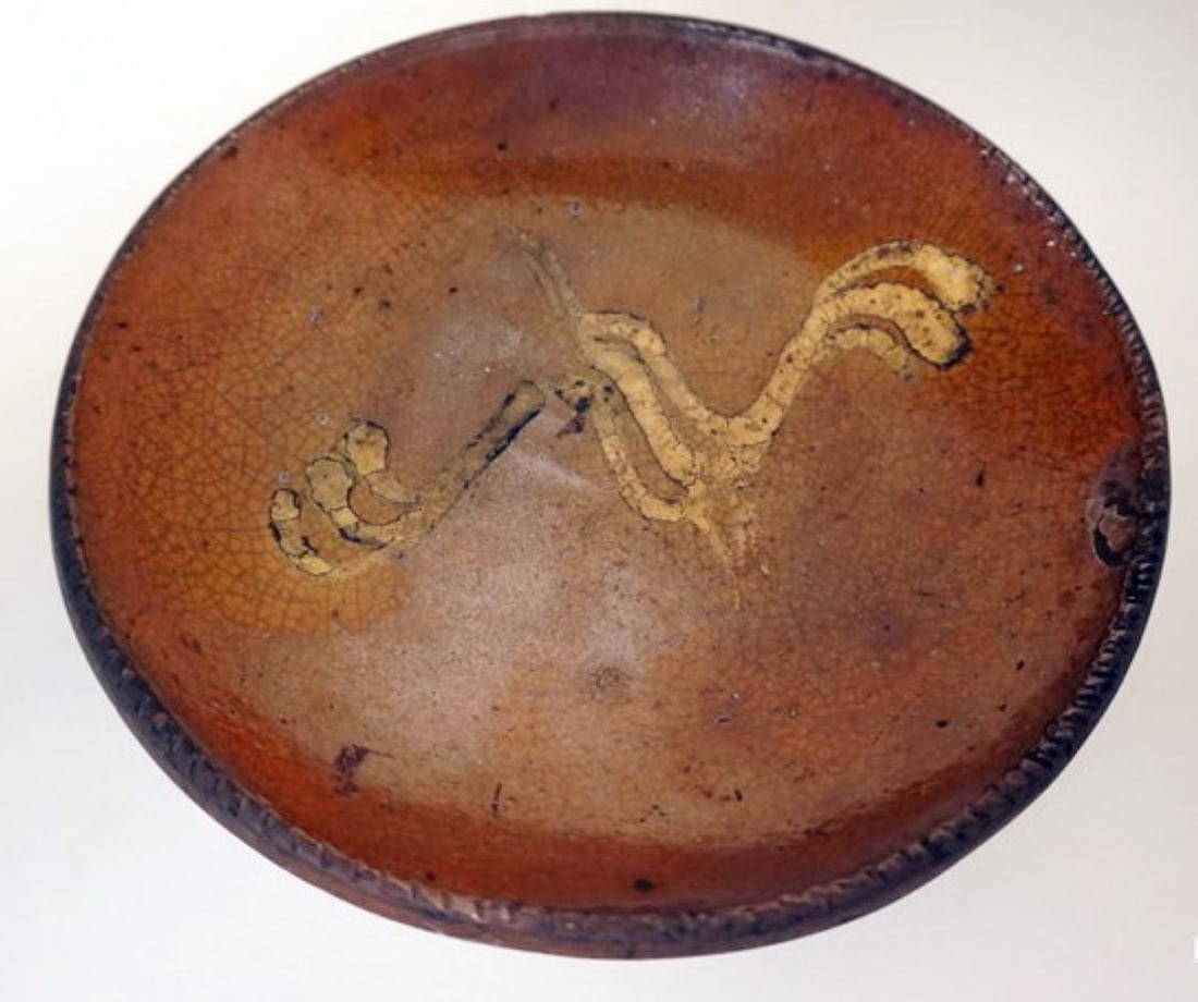 Antique Slip Decorated Redware Pie Plate Auction