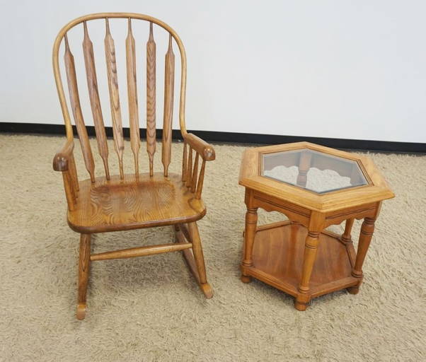 Oak Bentwood Arrow Back Rocker & Lamp Table