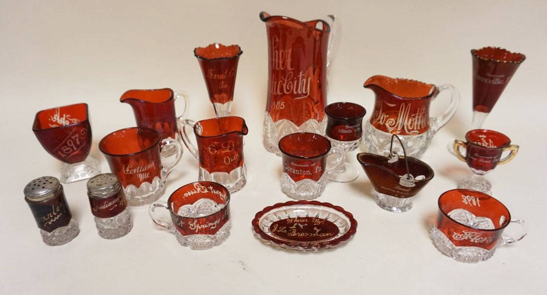 Assorted Victorian Ruby Flash Souvenir Glass Auction