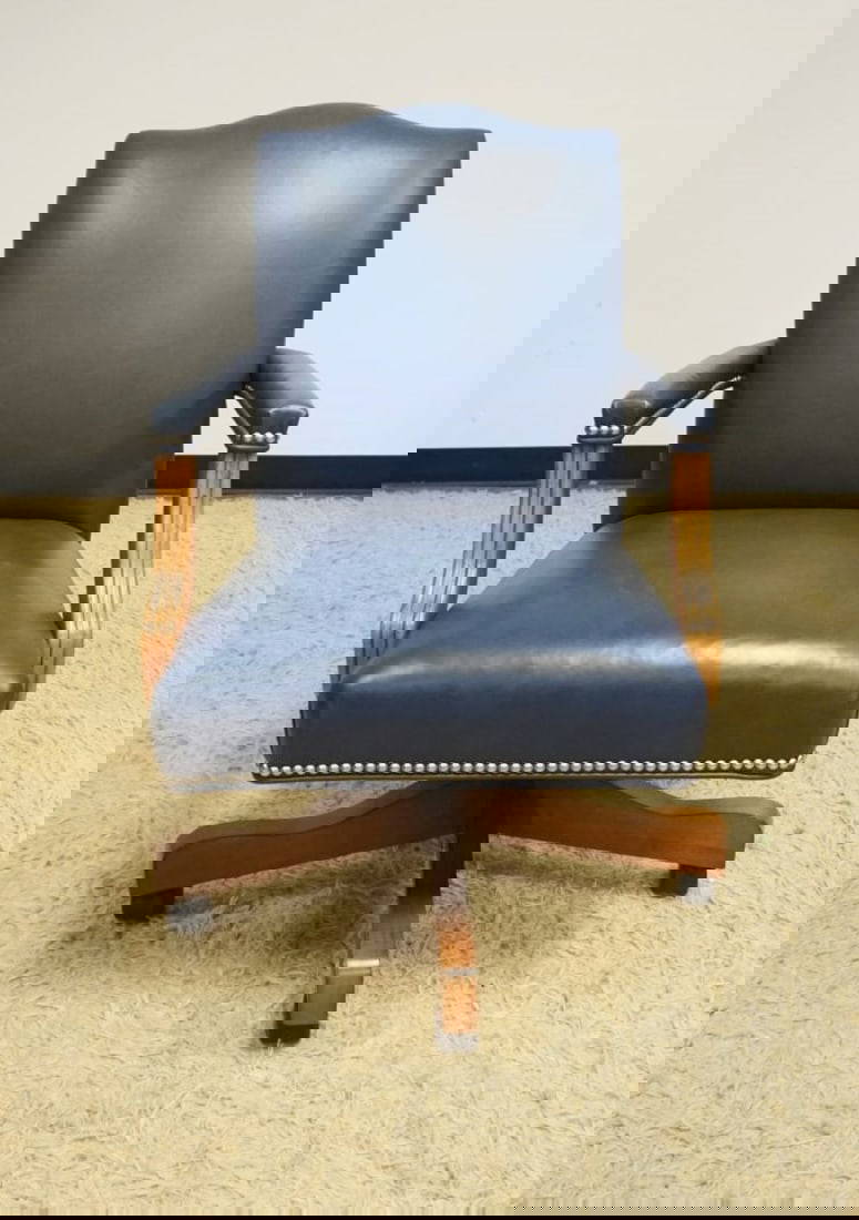 Ethan Allen Blue Leather Swivel Desk Chair Auction