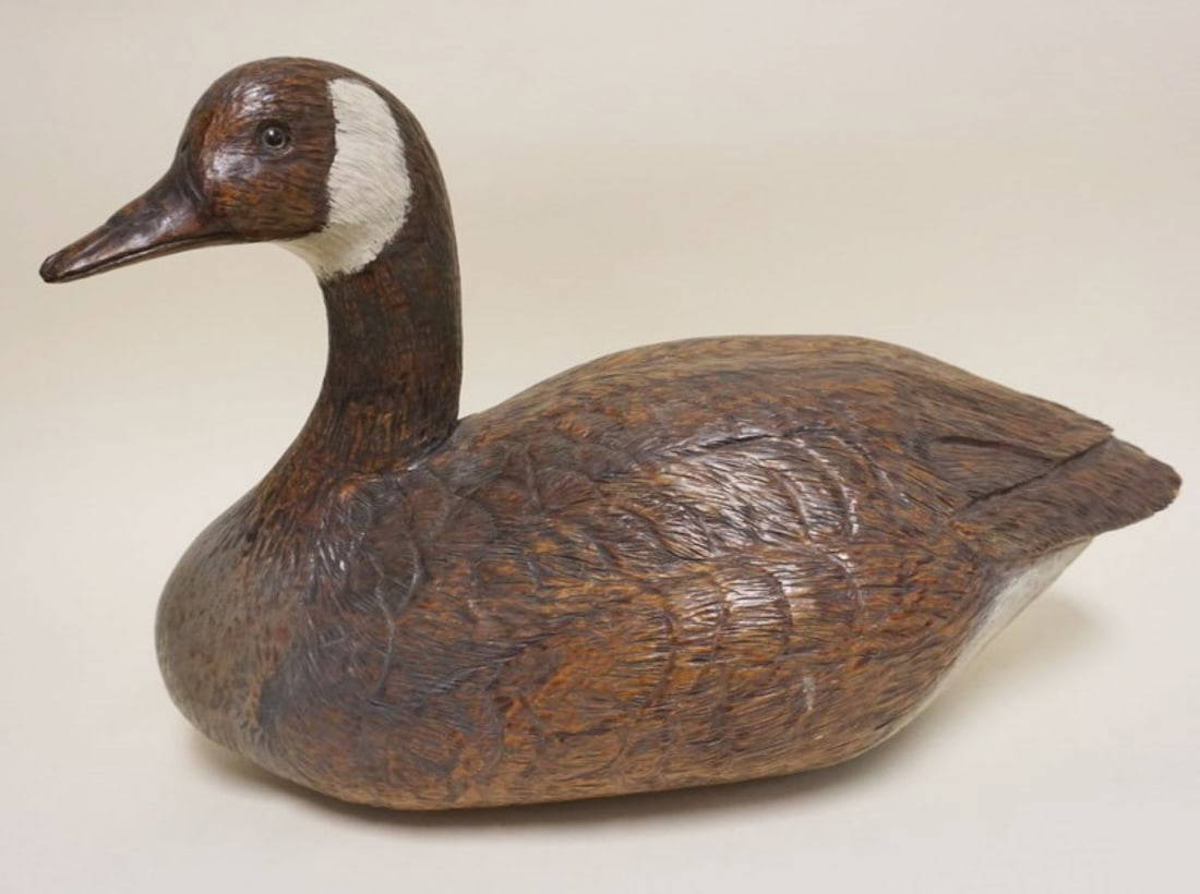 Large Carved Wood Goose Signed Auction