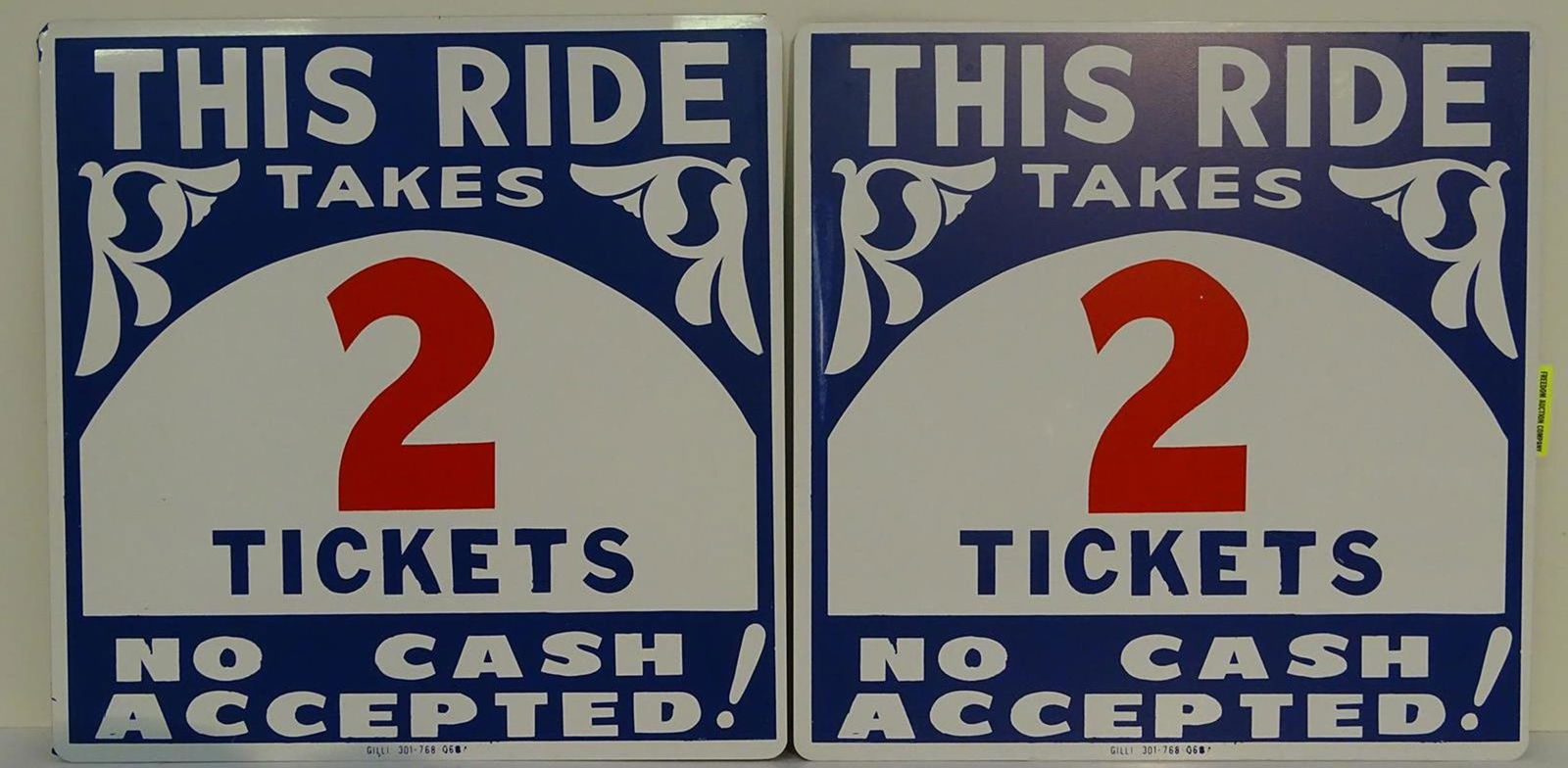 PAIR OF CARNIVAL RIDE TICKET SIGNS - Jan 11, 2020 | Freedom Auction ...
