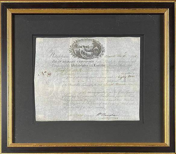 1795 Pennsylvania Stock Certificate William Bingham