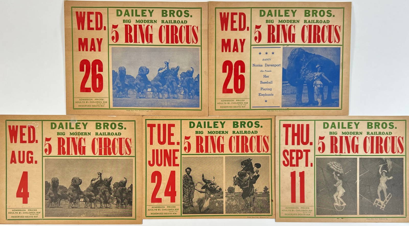 Dailey Bros. Circus Counter Cards Auction