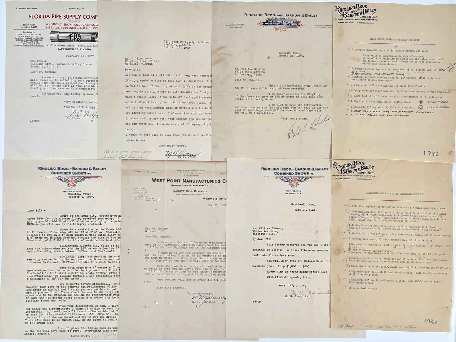 William Hobson Circus Tent Memorabilia Auction