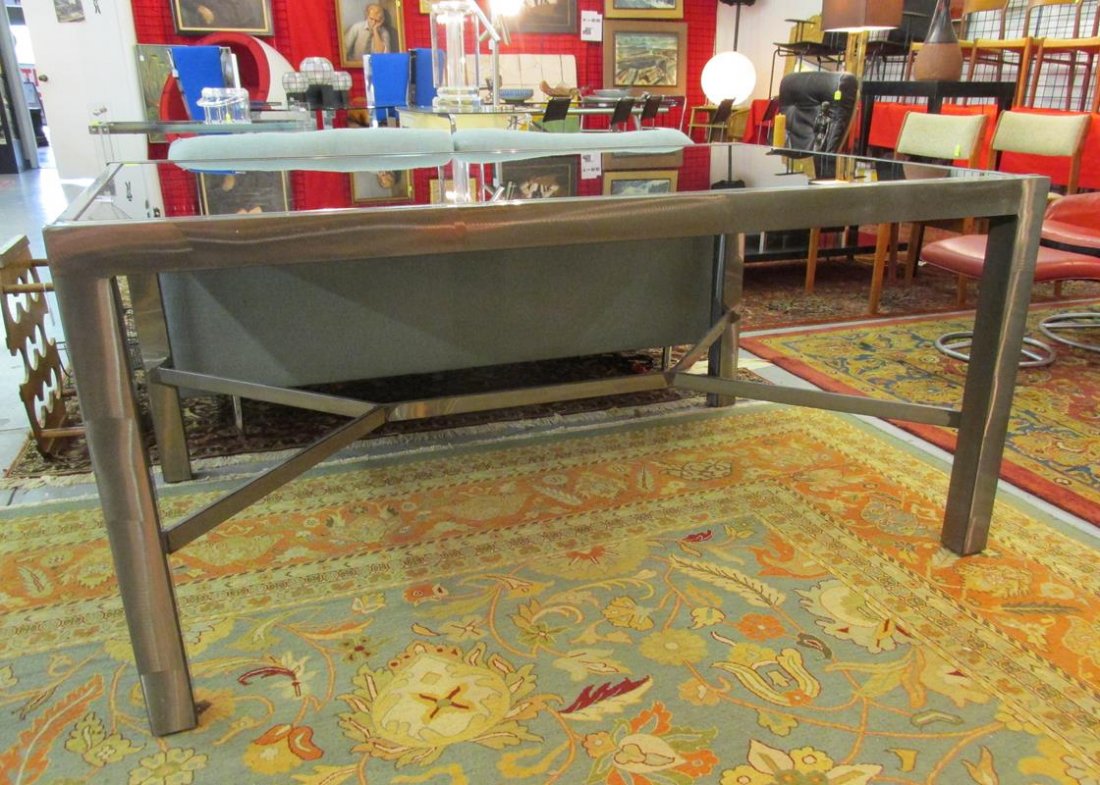 Steel Design, Glass Top Hidden Leaf Table