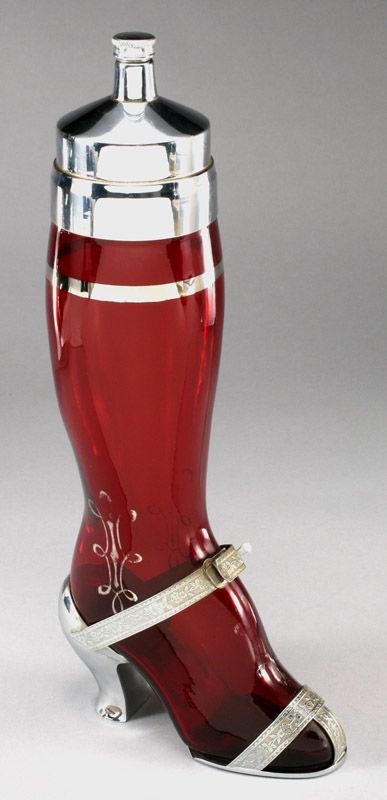 18: A ruby glass Lady's Leg cocktail martini shaker