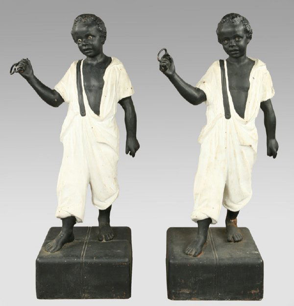 Pair American Cast Iron Stable Boy Hitching Posts