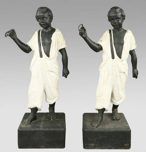 Pair American Cast Iron Stable Boy Hitching Posts