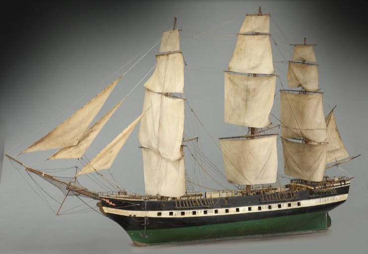Large Antique Model Of A Wooden Sailing Ship,