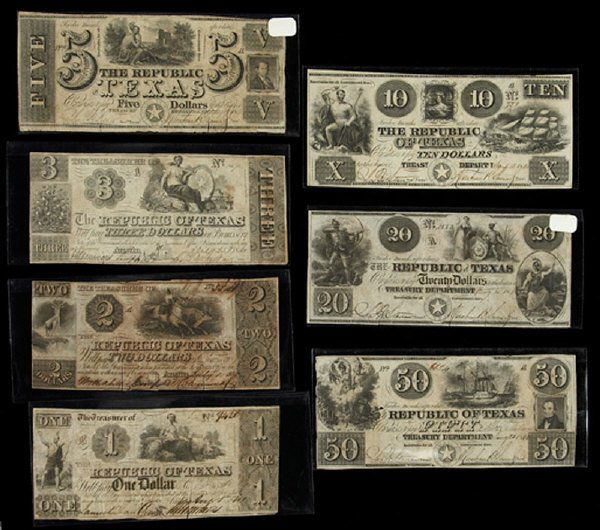 10: (7) Republic of Texas bank notes including: