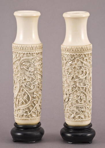 Pr. Chinese Carved Ivory Vases