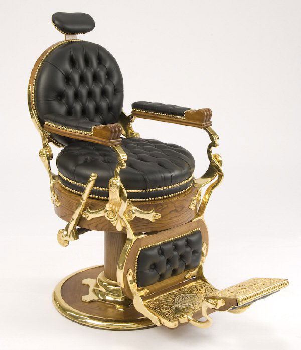 65: Koken cast iron and leather barber's chair