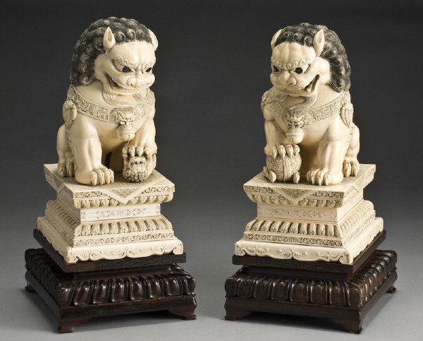 Pr. Chinese carved ivory foo-lions, - Sep 02, 2009 | Dallas Auction ...