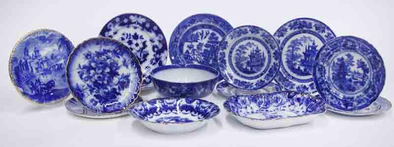(14) Pcs. Victorian Flow Blue China,