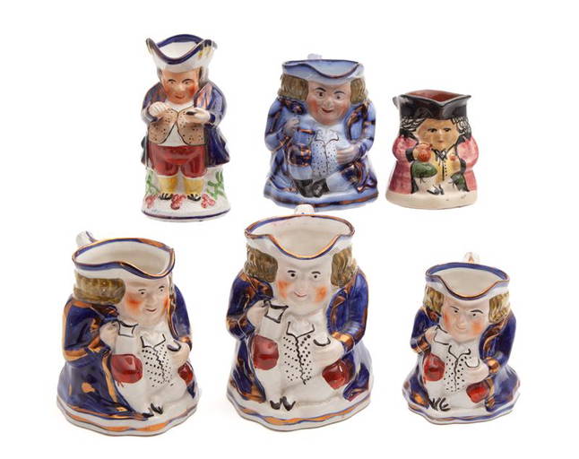 (6) Vintage English Toby Jugs.