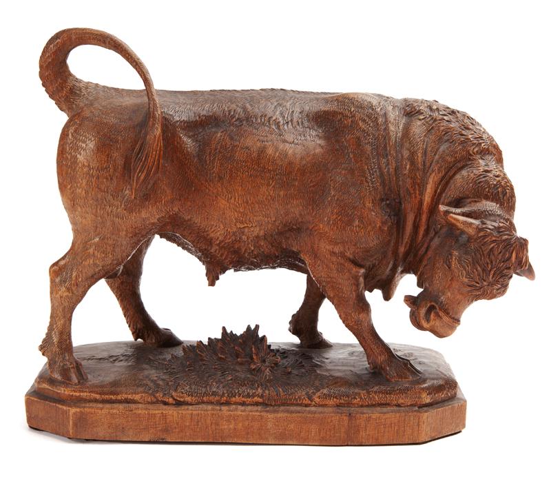 Carved wood bull. (#0168) on Nov 09, 2022 | Dallas Auction Gallery in TX