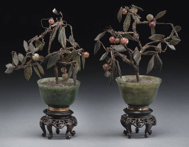 Pr. Chinese Qing Carved Miniature Jade Trees