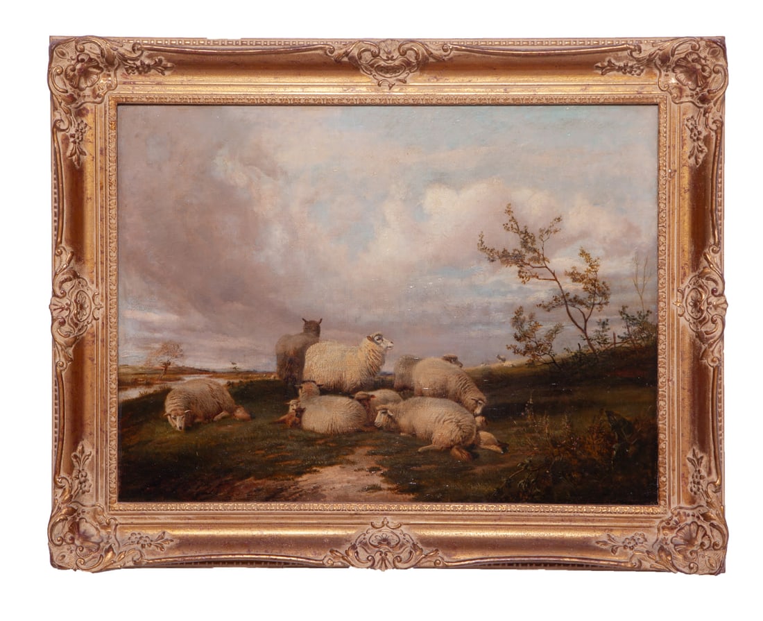 19th Century, Sheep Landscape, Oil On Canvas Painting Auction
