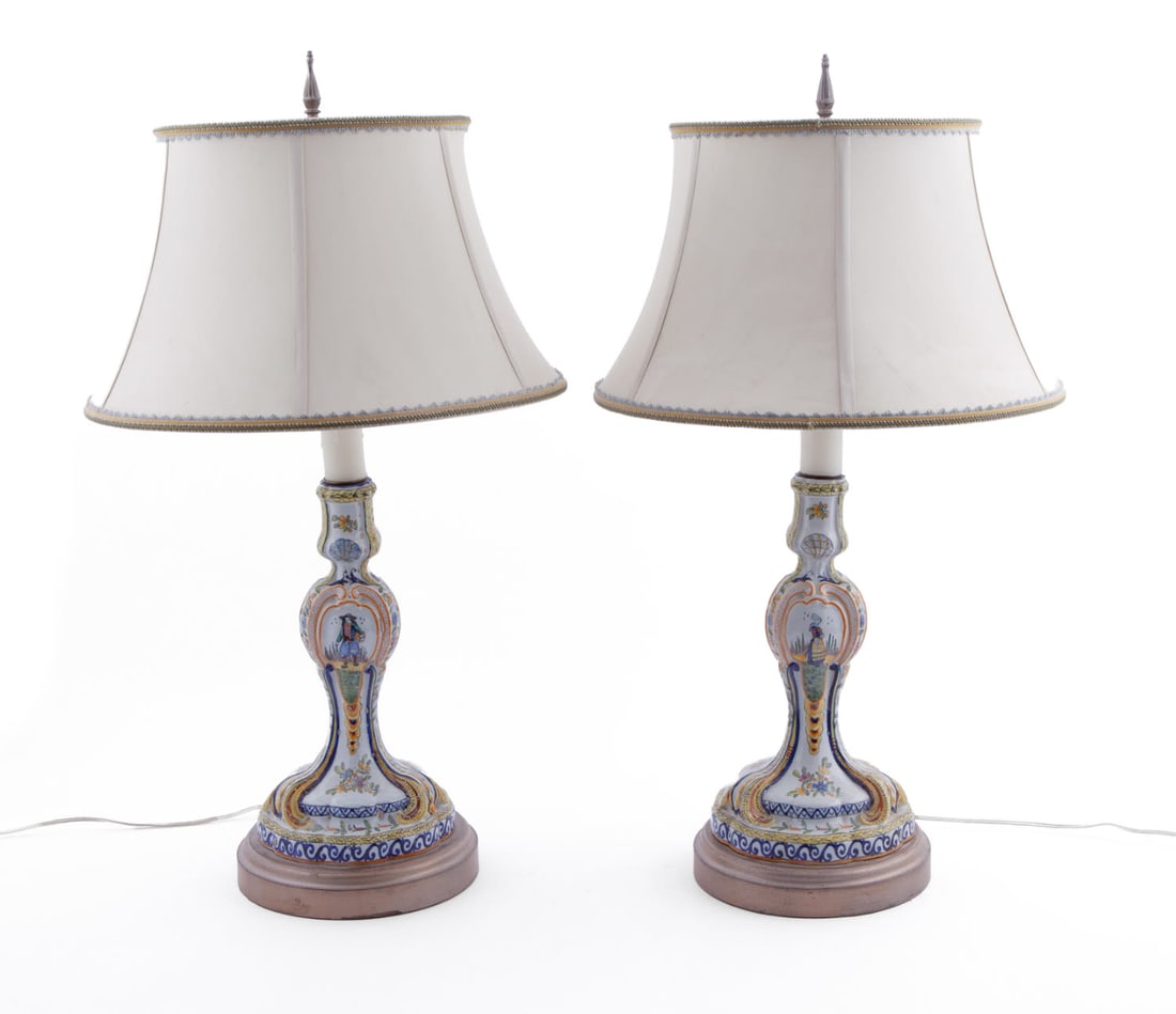Pair Of Quimper Electrified Lamps Auction