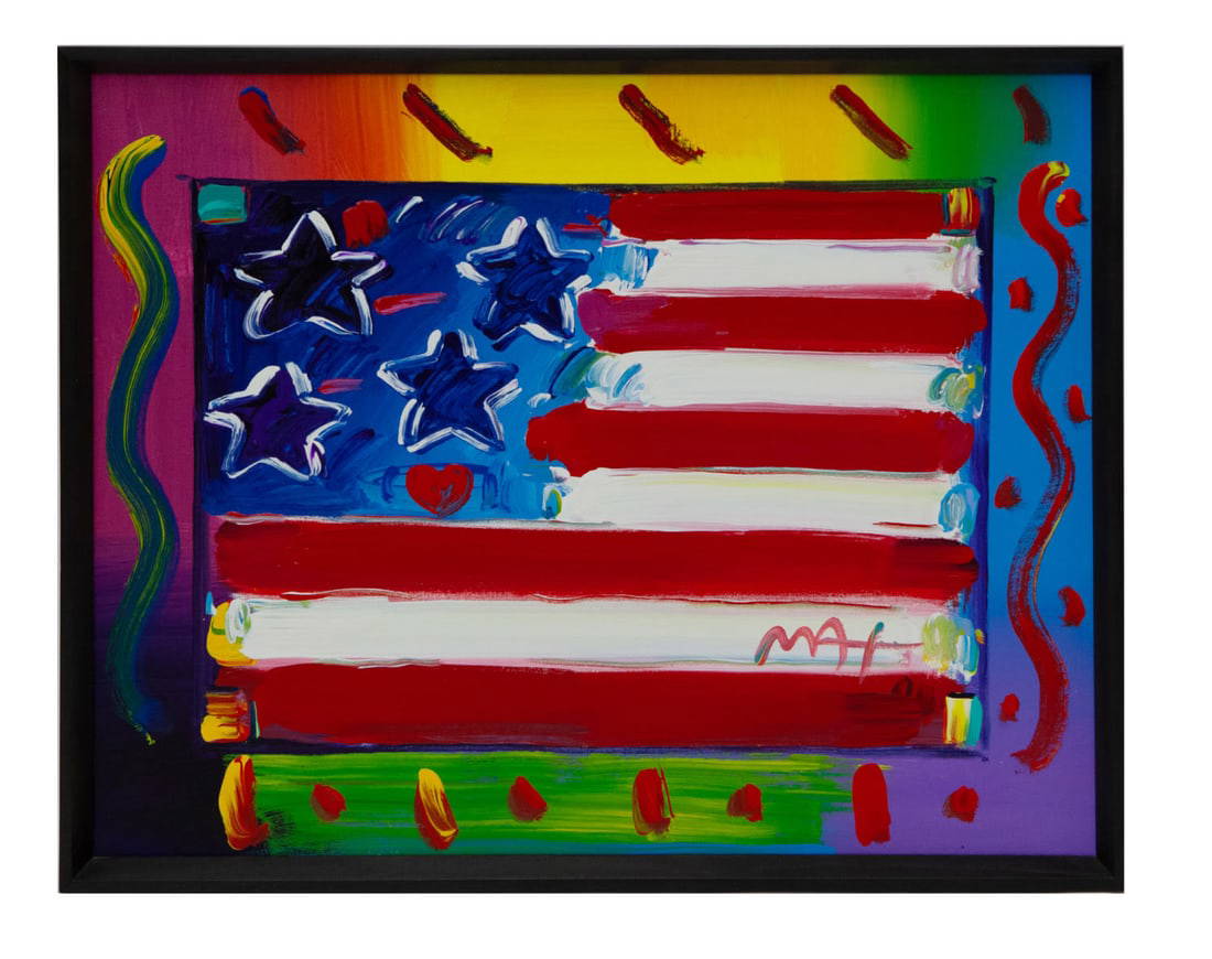 Peter Max, American Flag With Heart Auction