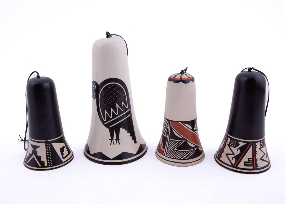 Set Of Four Native American - Pueblo Pottery Bells Auction
