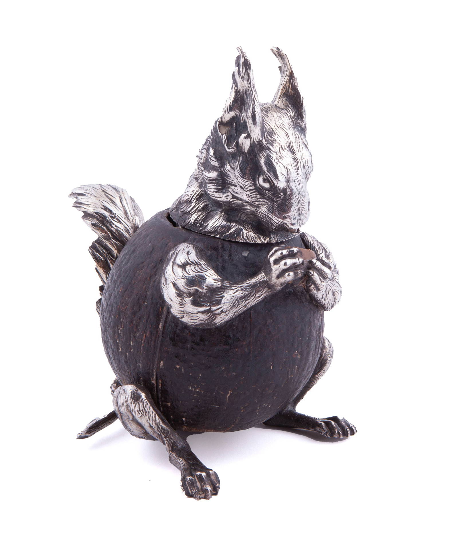 19th Century Silver-plate Mounted Coconut Inkwell Auction