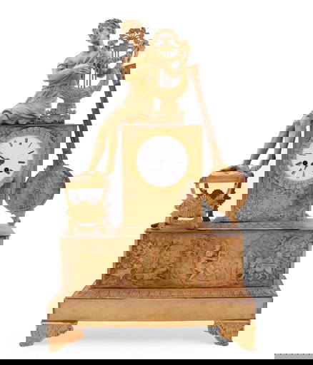 French Empire Gilt Bronze Mantel Clock With Orpheus Playing The Lyre ...