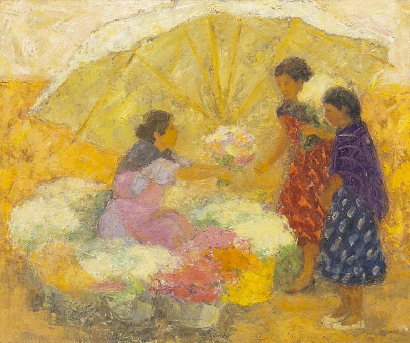Mabel Alvarez, "Flower Seller" oil on canvas.