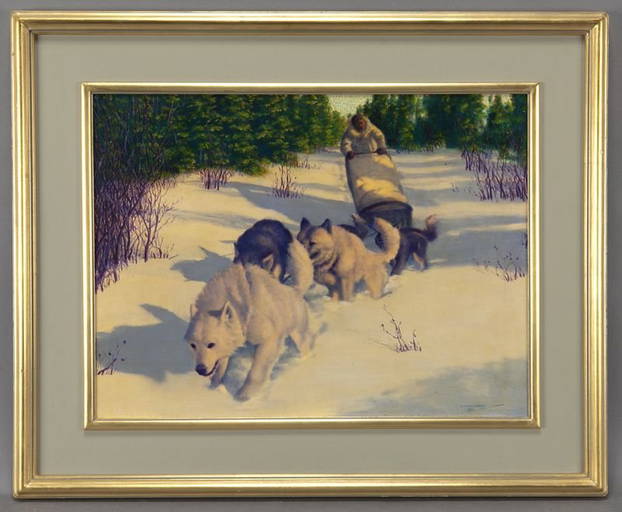 Frederick Machetanz, "tough Mushing" Oil