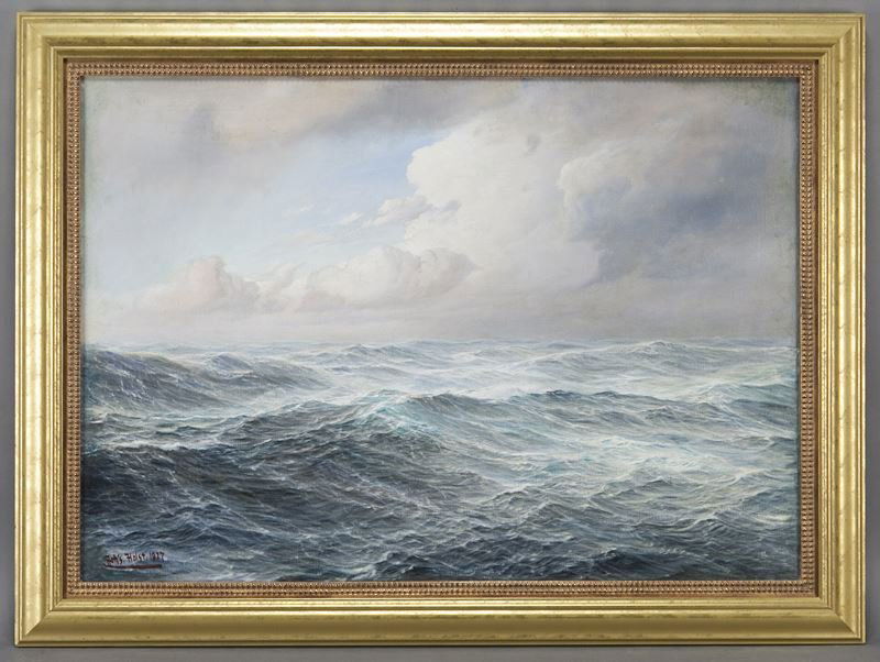 Johannes Holst Seascape Oil On Canvas, 1927.