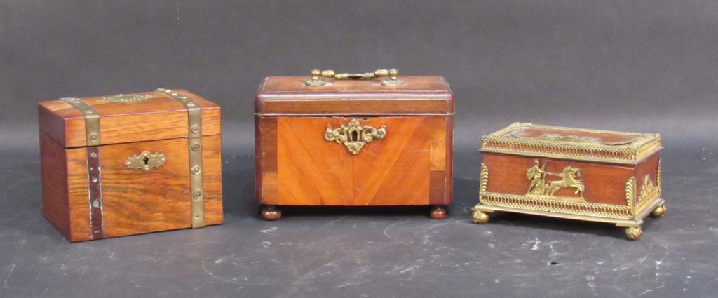 Three Antique Wood Table Top Boxes