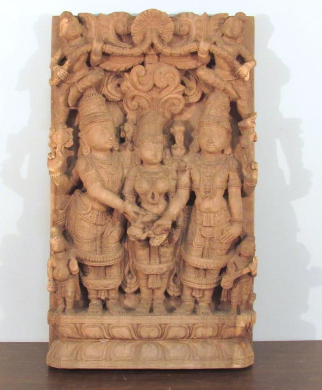 Indian Carved Wood Bas Relief Panel