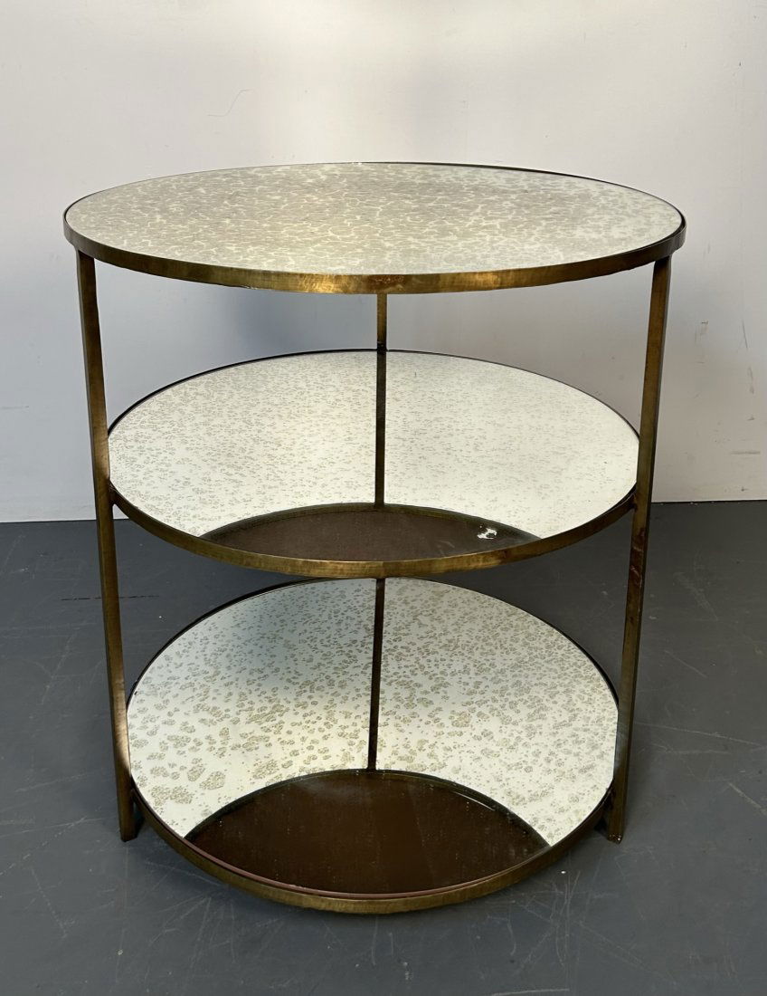 Three-tiered Brass And Antiqued Glass Mirrored Side Table Auction